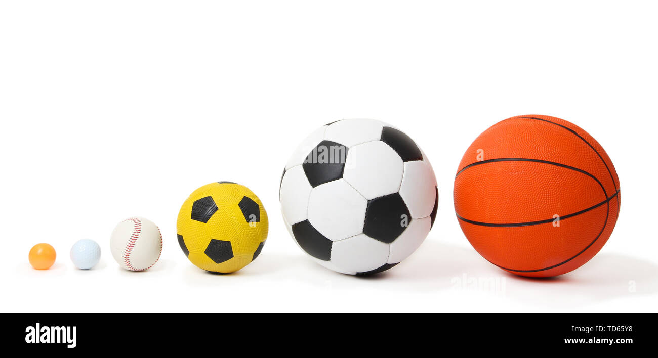 Different balls, isolated on white Stock Photo - Alamy