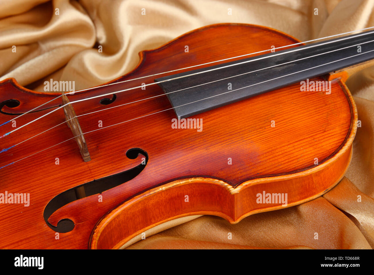Classical violin on fabric background Stock Photo - Alamy