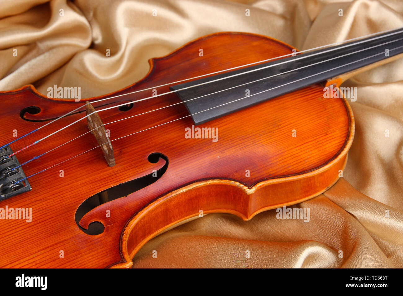 Classical violin on fabric background Stock Photo - Alamy