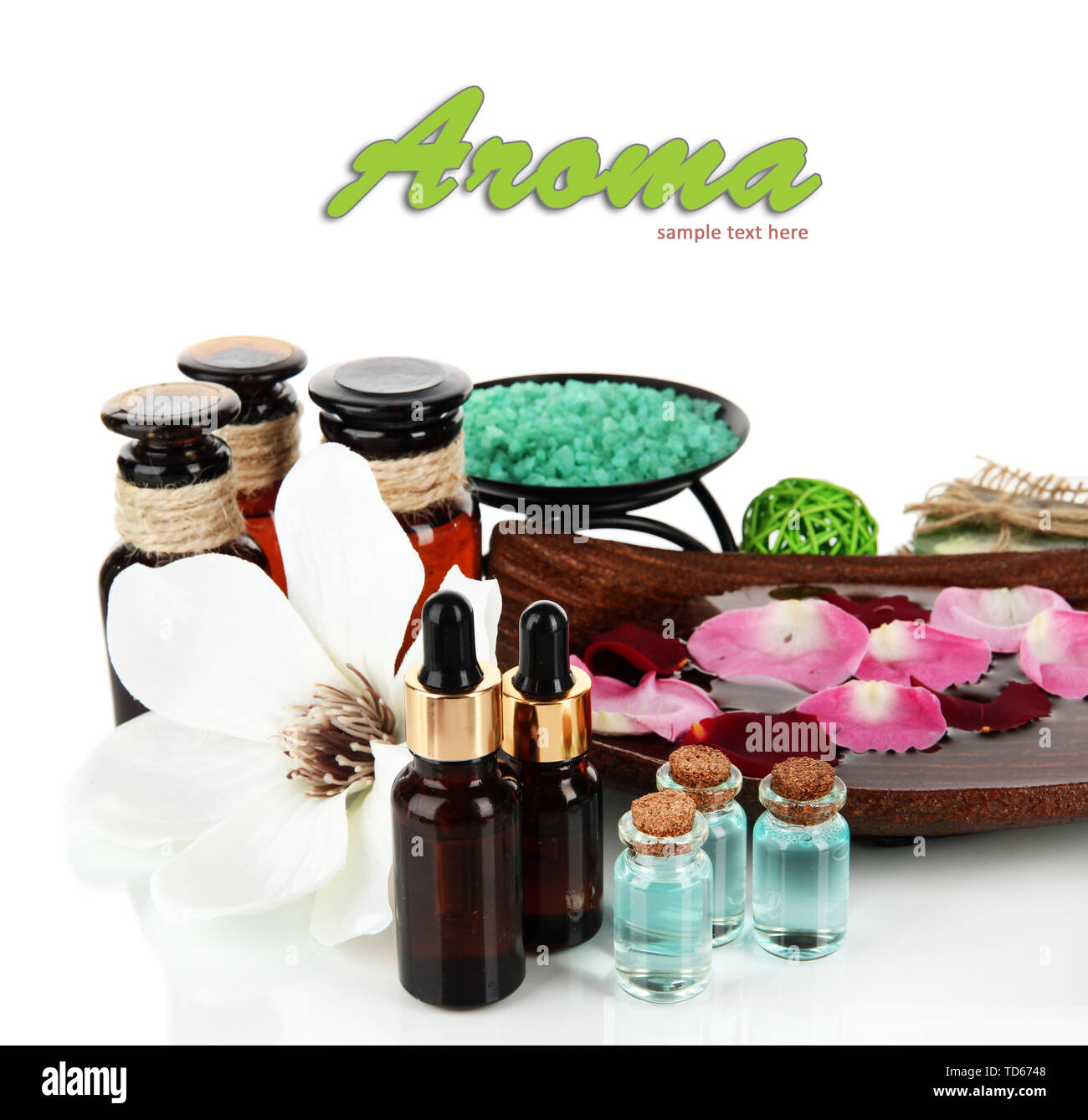 Spa composition with aroma oils isolated on white Stock Photo - Alamy