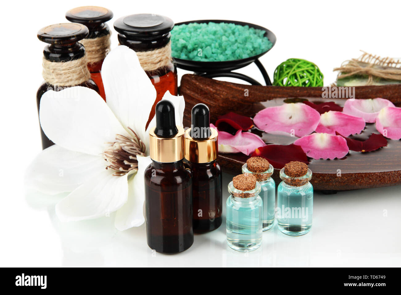 Spa composition with aroma oils isolated on white Stock Photo - Alamy