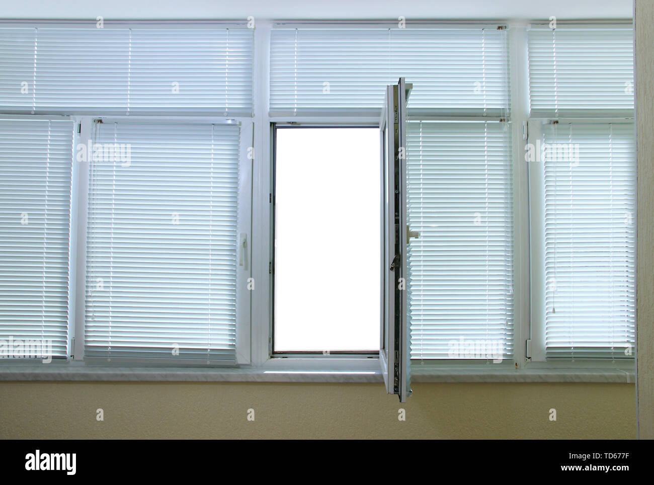 Open balcony window overlooking street Stock Photo - Alamy