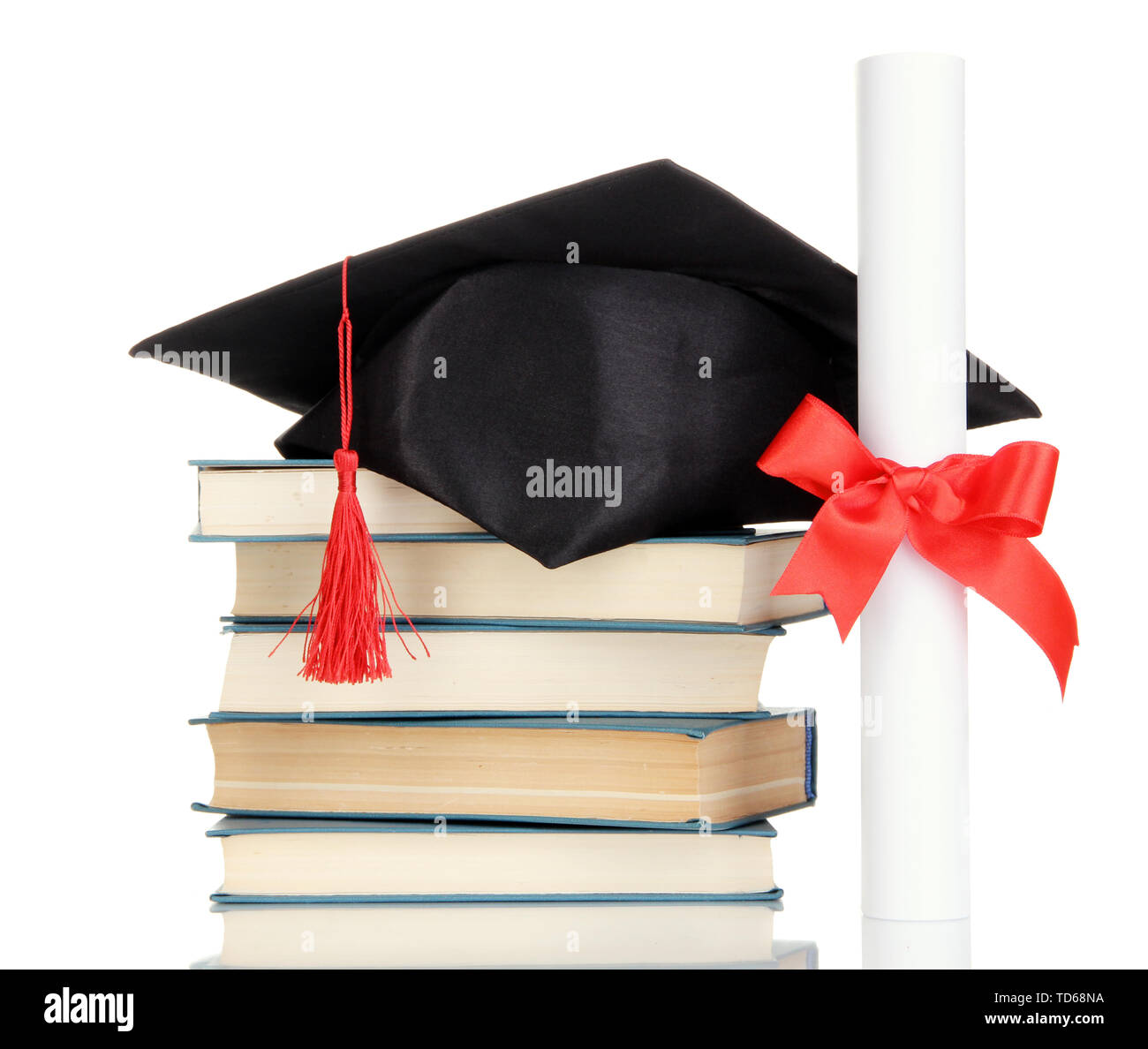 Graduation hat scroll red book hi-res stock photography and images - Alamy