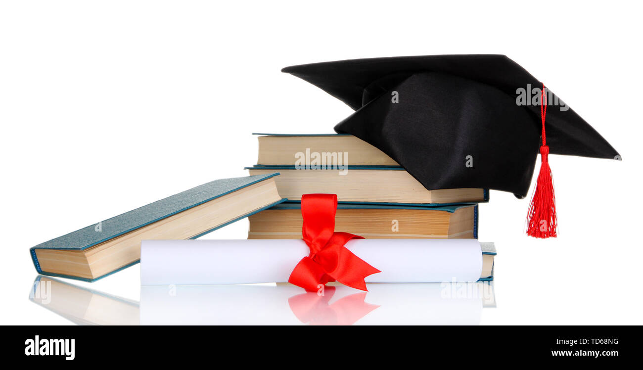 Graduation hat scroll red book hi-res stock photography and images - Alamy