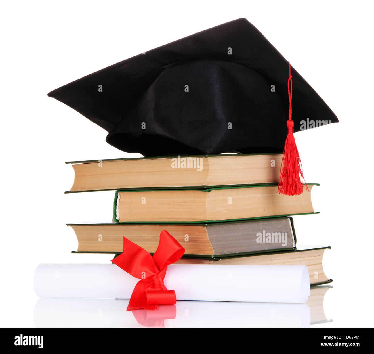 Graduation hat scroll red book hi-res stock photography and images - Alamy