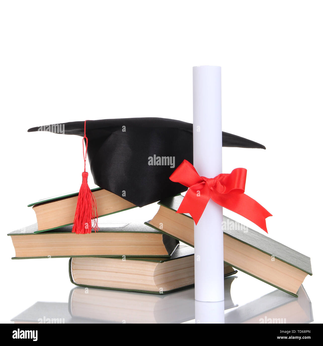 Graduation hat scroll red book hi-res stock photography and images - Alamy