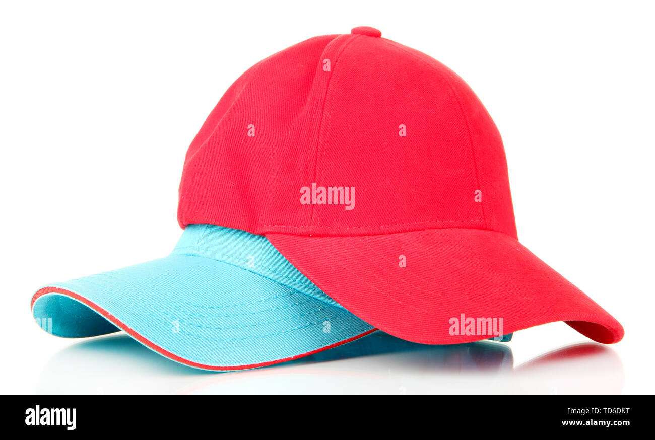 Red and blue caps cap isolated on white Stock Photo - Alamy