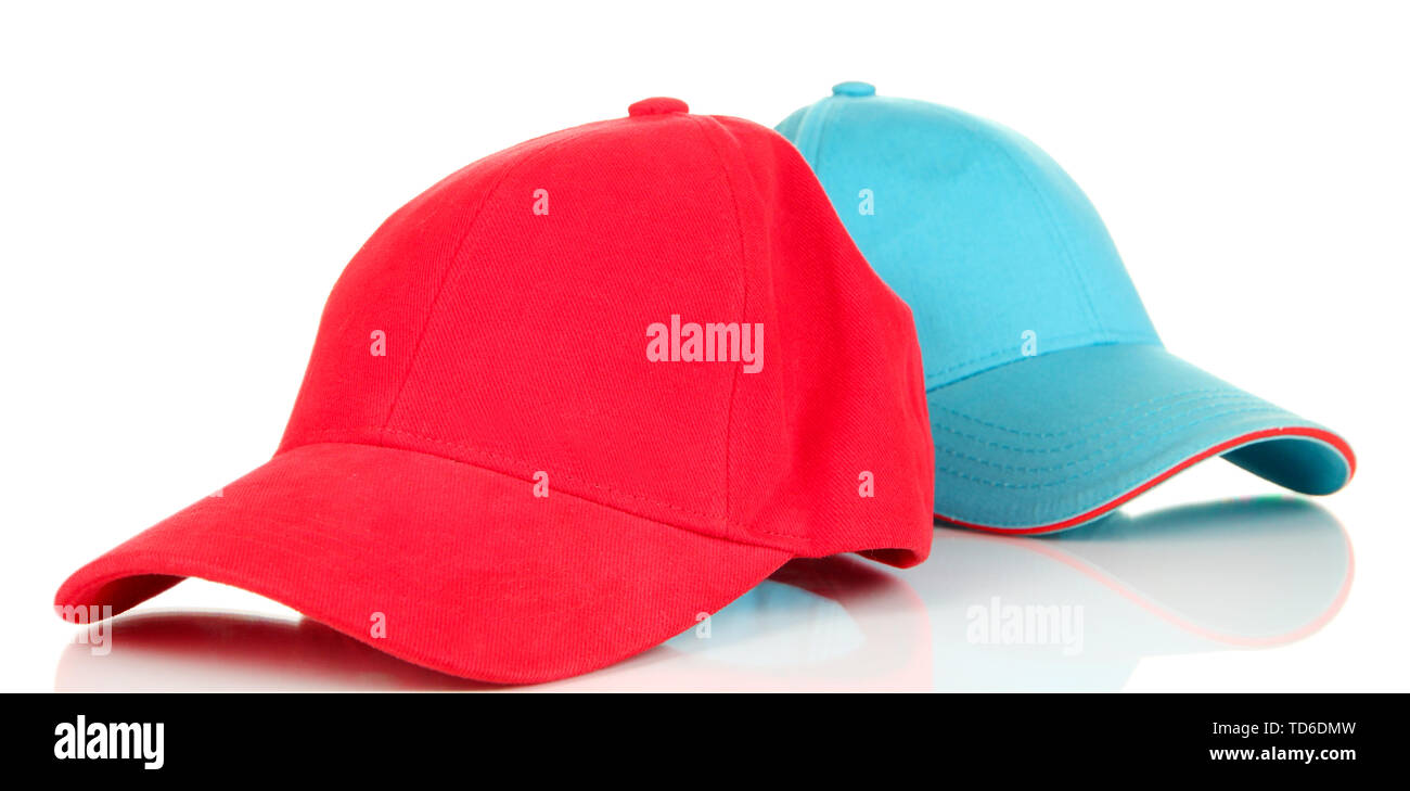 Red and blue caps cap isolated on white Stock Photo - Alamy