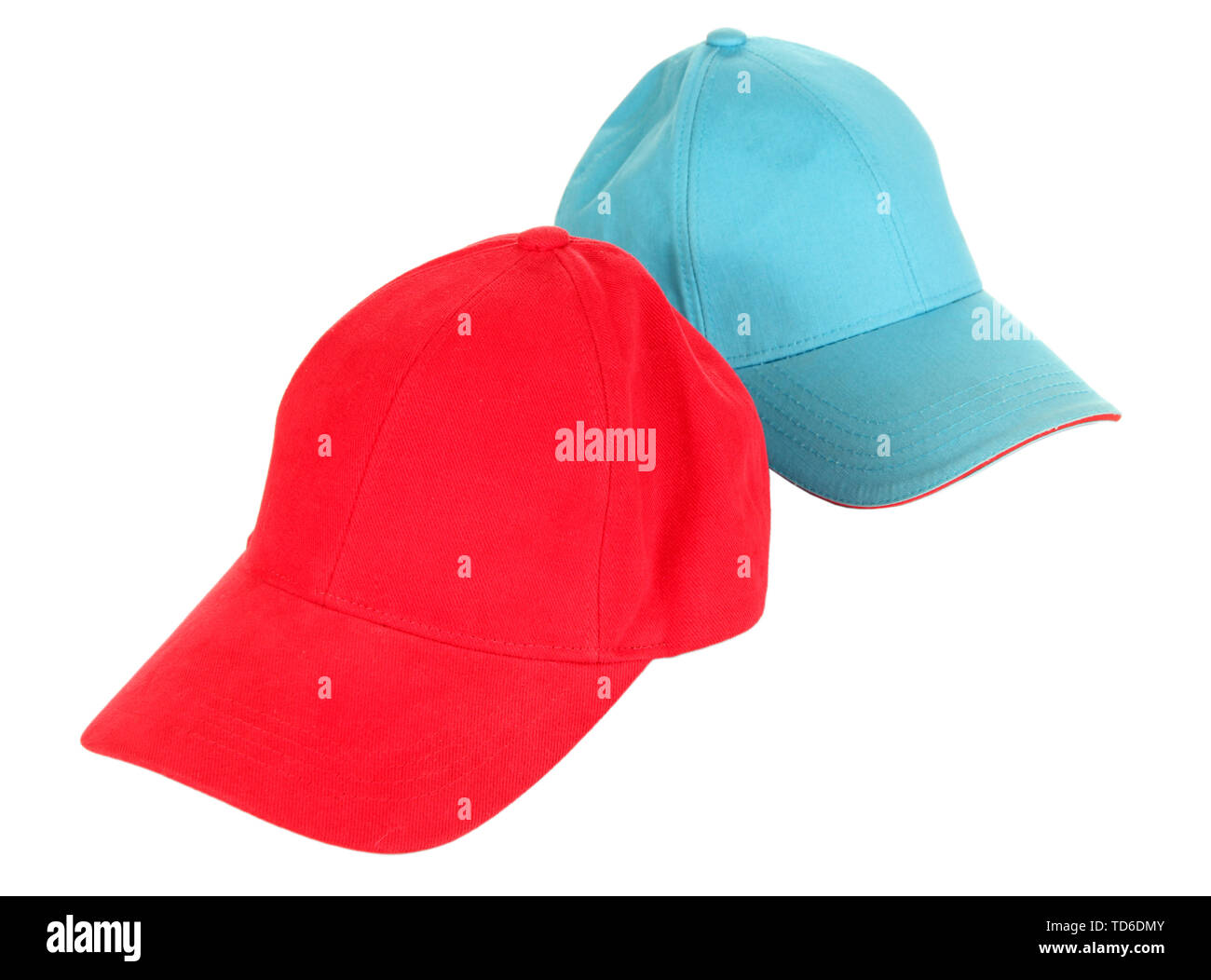 Red and blue caps cap isolated on white Stock Photo - Alamy