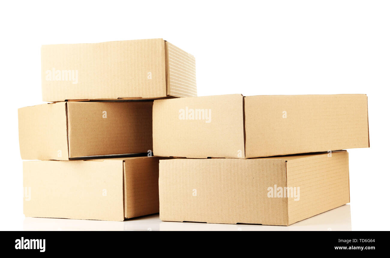Parcels boxes, isolated on white Stock Photo - Alamy