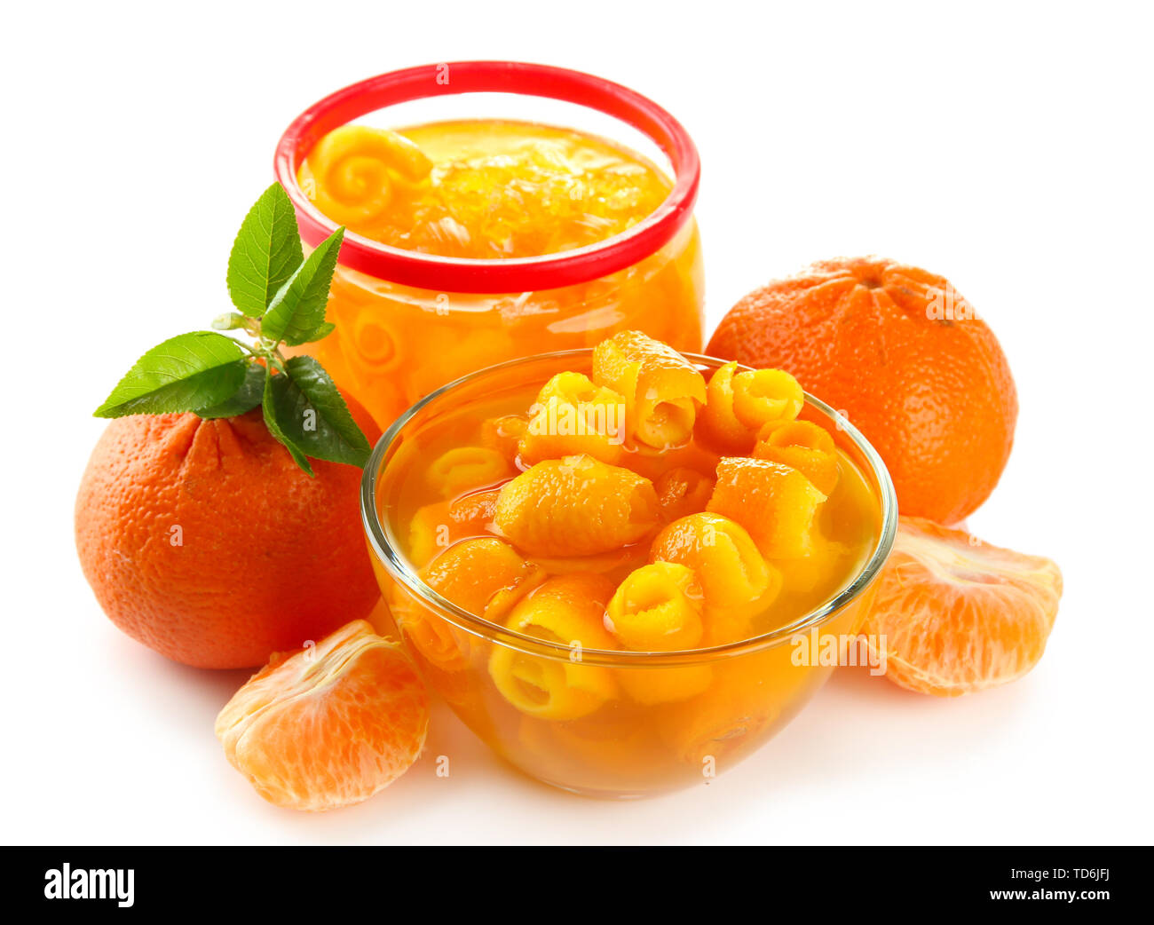Orange jam with zest and tangerines, isolated on white Stock Photo - Alamy