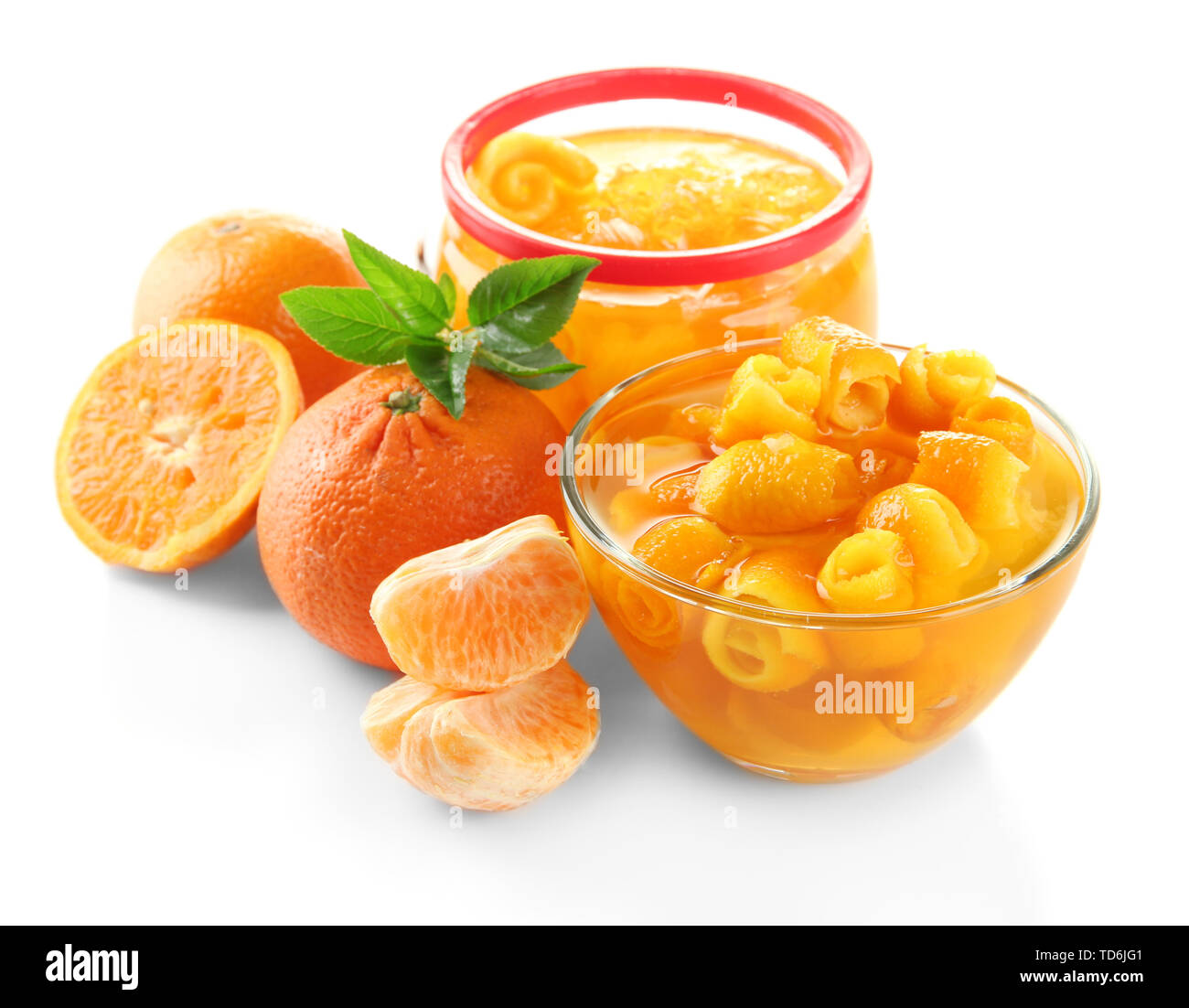 Orange jam with zest and tangerines, isolated on white Stock Photo - Alamy