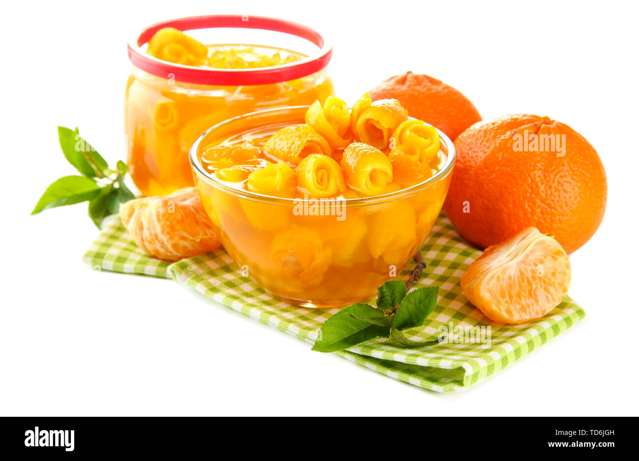 Orange jam with zest and tangerines, isolated on white Stock Photo - Alamy
