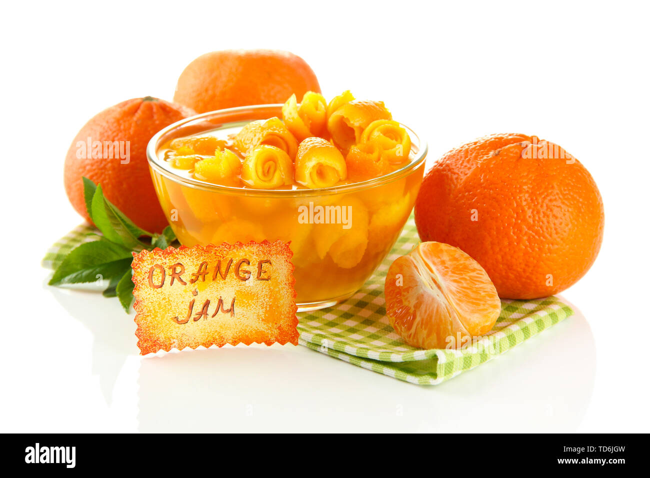 Orange jam with zest and tangerines, isolated on white Stock Photo - Alamy