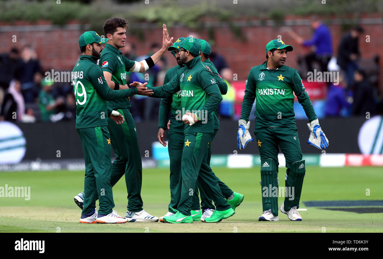 Pakistan's Imam-ul-Haq (centre) celebrates taking the wicket of ...