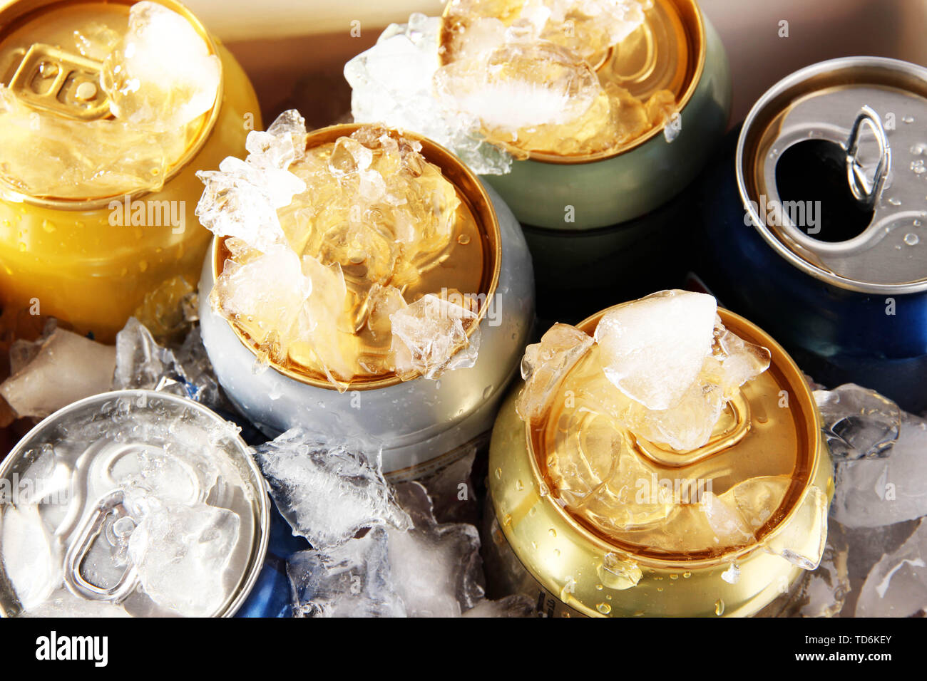 Metal tin on with ice close-up Stock Photo - Alamy