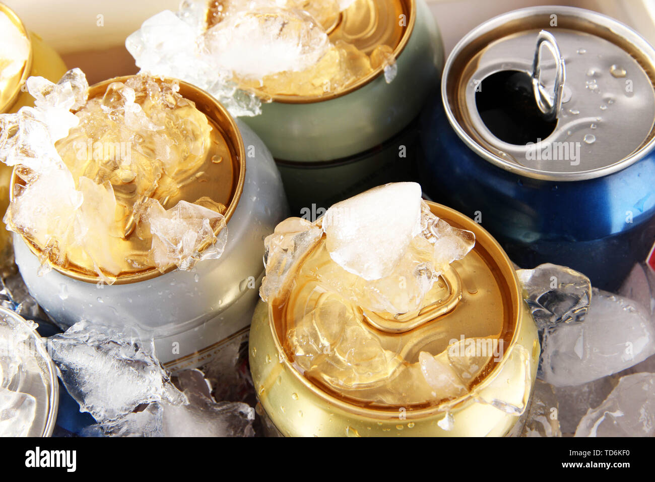 Metal tin on with ice close-up Stock Photo - Alamy