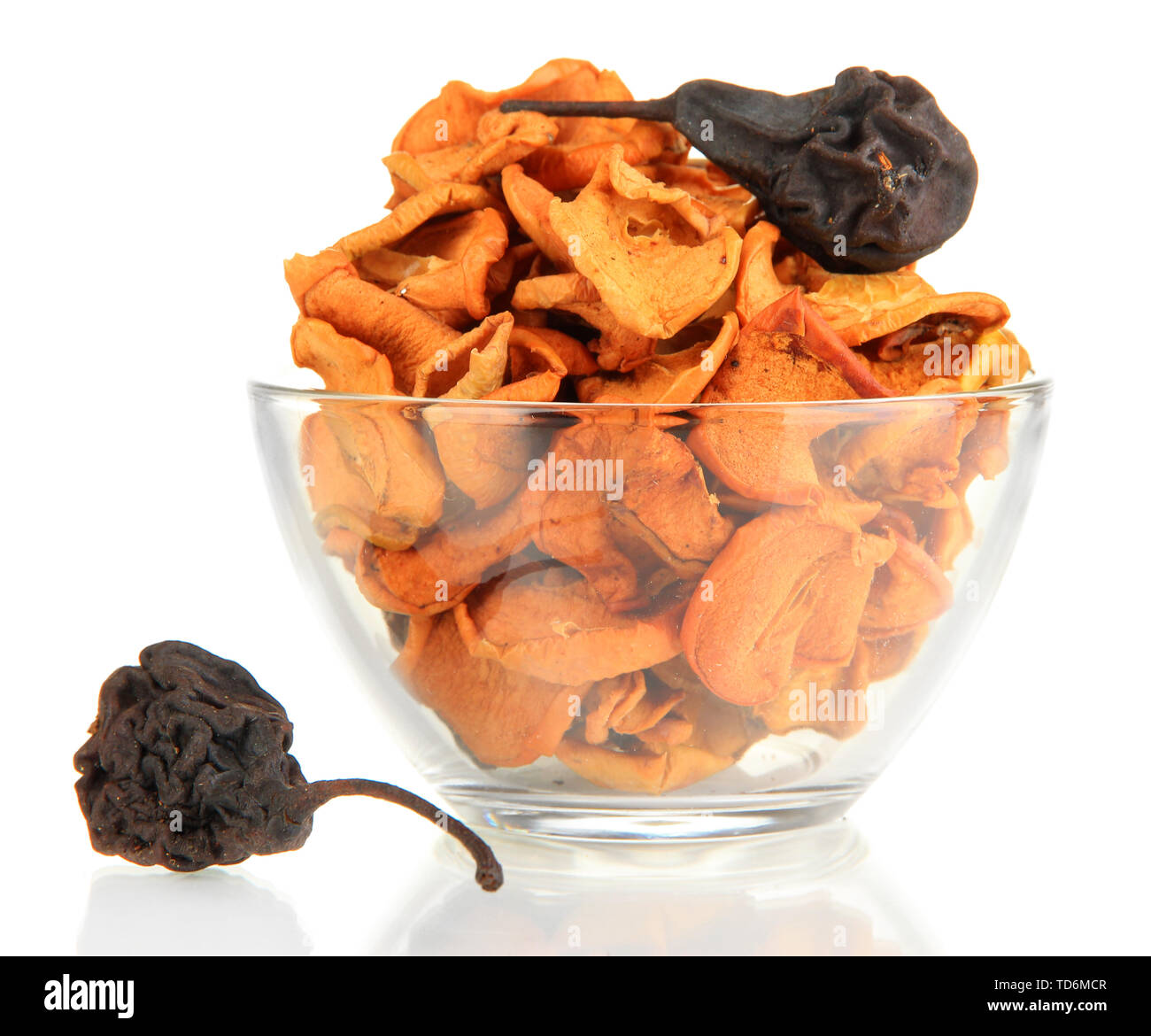 Assorted dried fruits in glass bowl isolated on white Stock Photo - Alamy