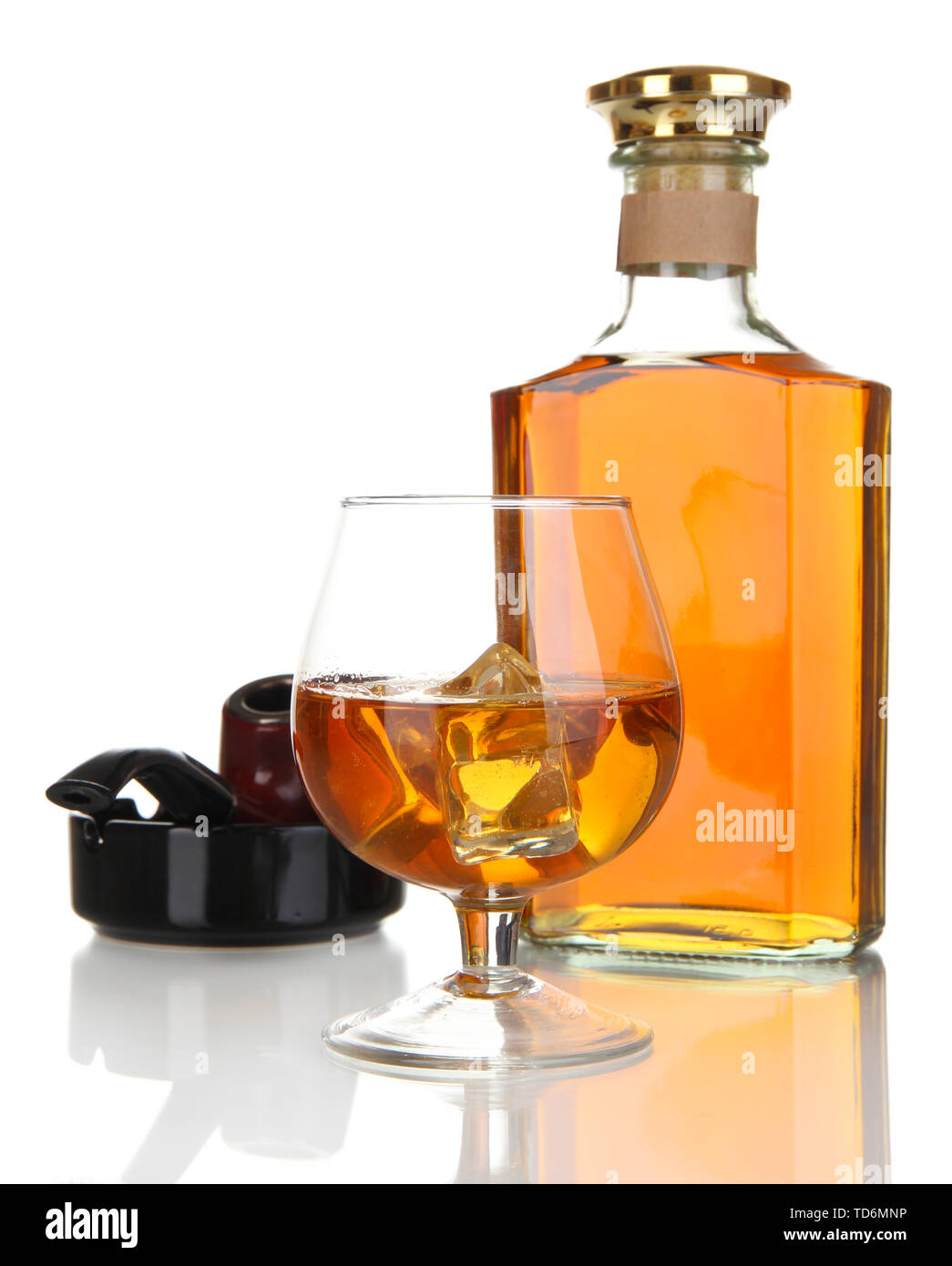 Brandy with ice and cigar isolated on white Stock Photo - Alamy