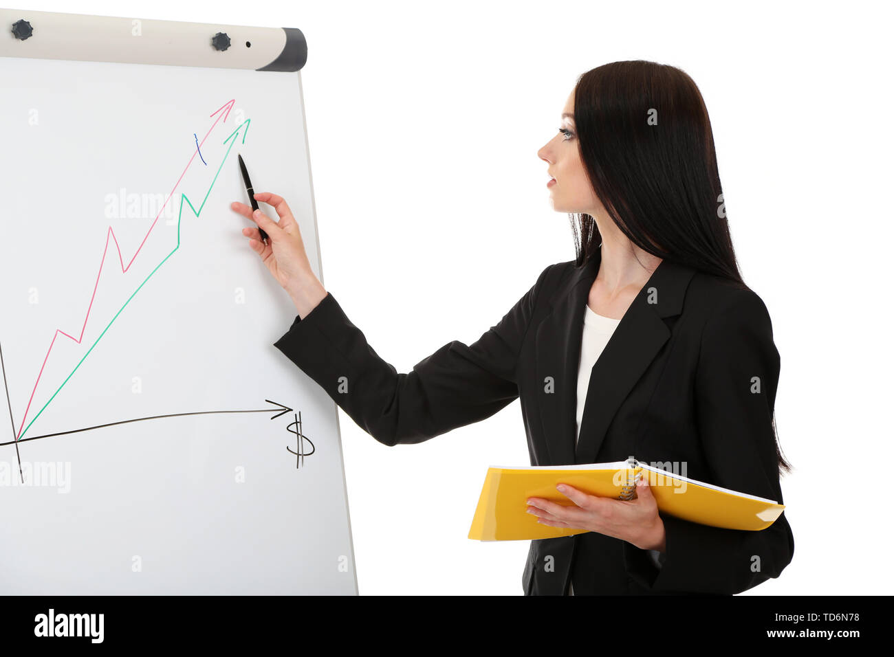 Businesswoman presenting on whiteboard Stock Photo - Alamy