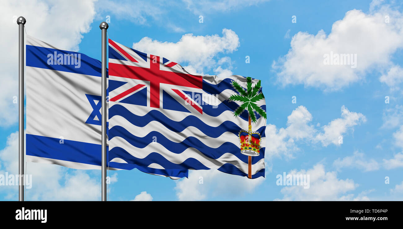 Israel and British Indian Ocean Territory flag waving in the wind ...