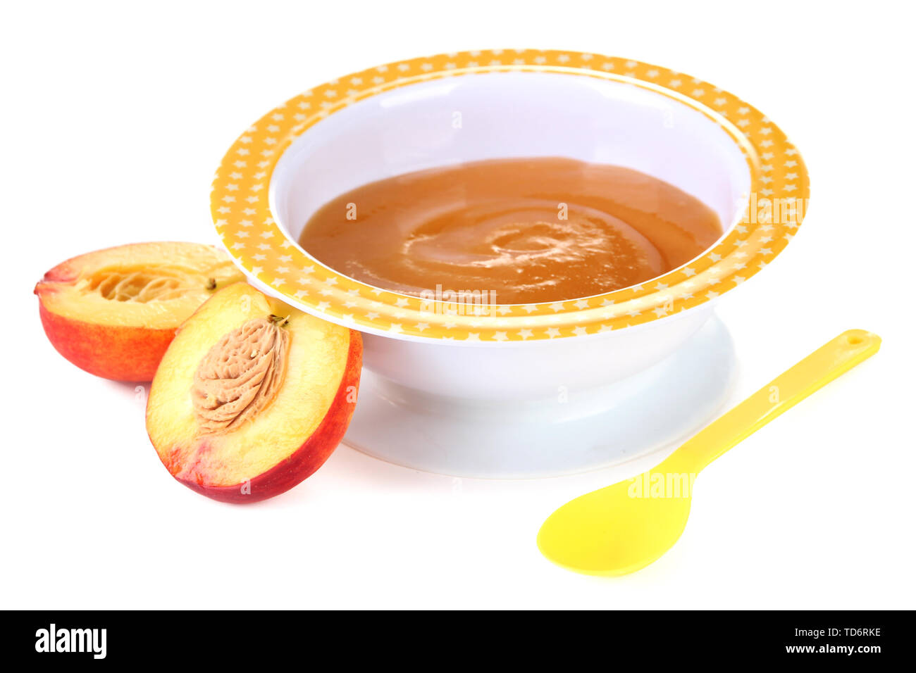 Tasty baby fruit puree isolated on white Stock Photo - Alamy