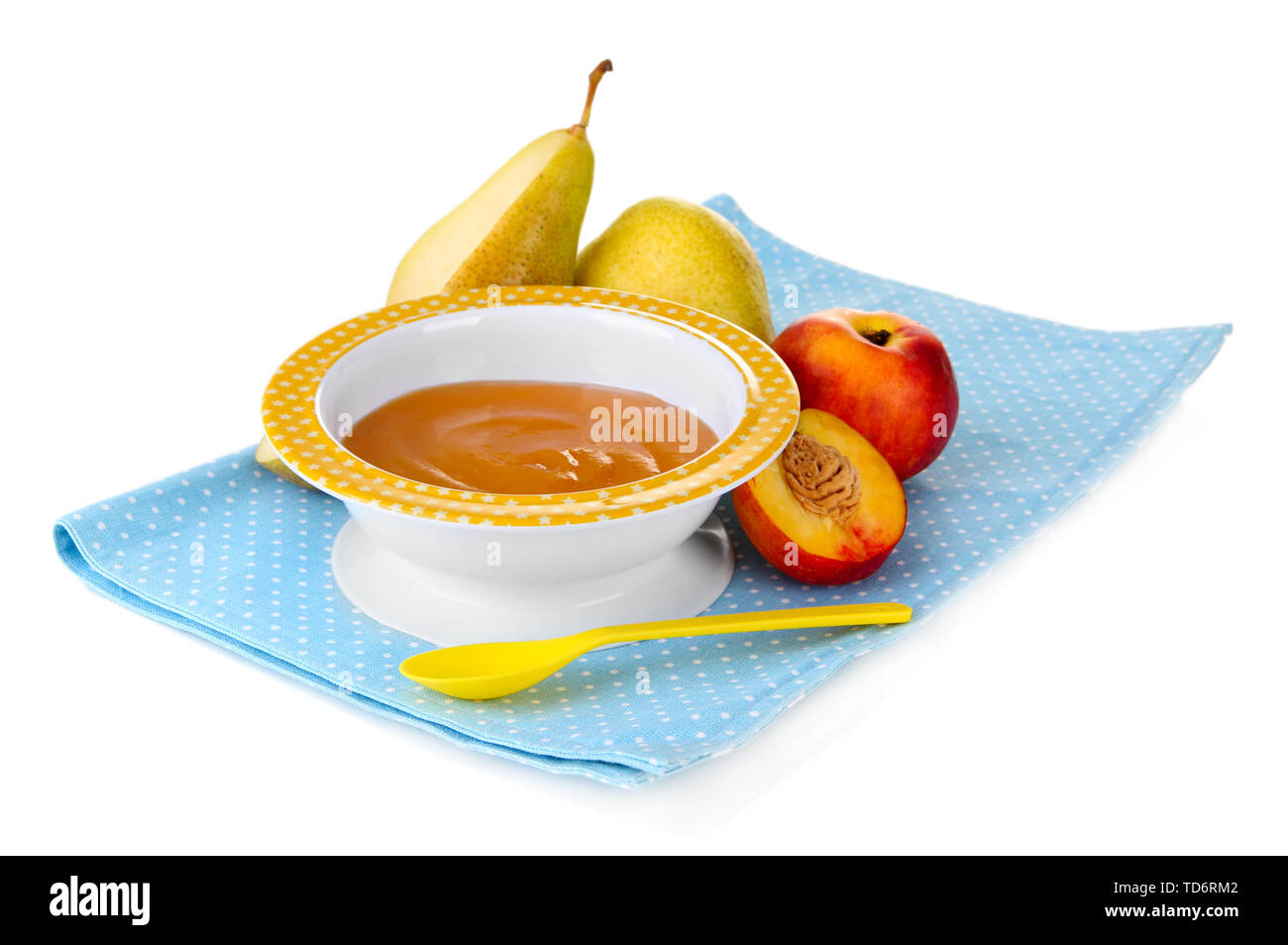 Tasty baby fruit puree isolated on white Stock Photo - Alamy