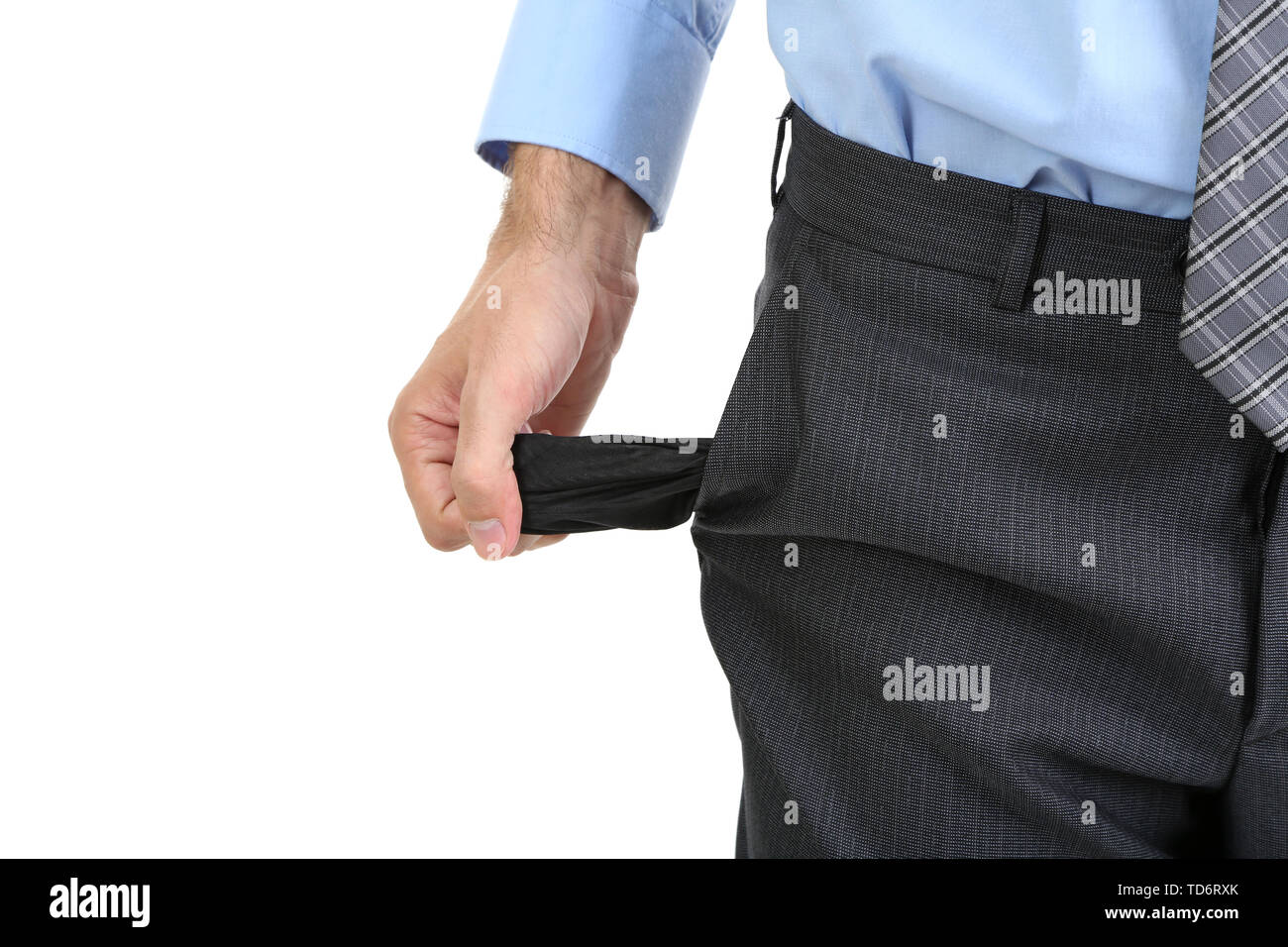 Business man showing his empty pocket, isolated on white Stock Photo ...