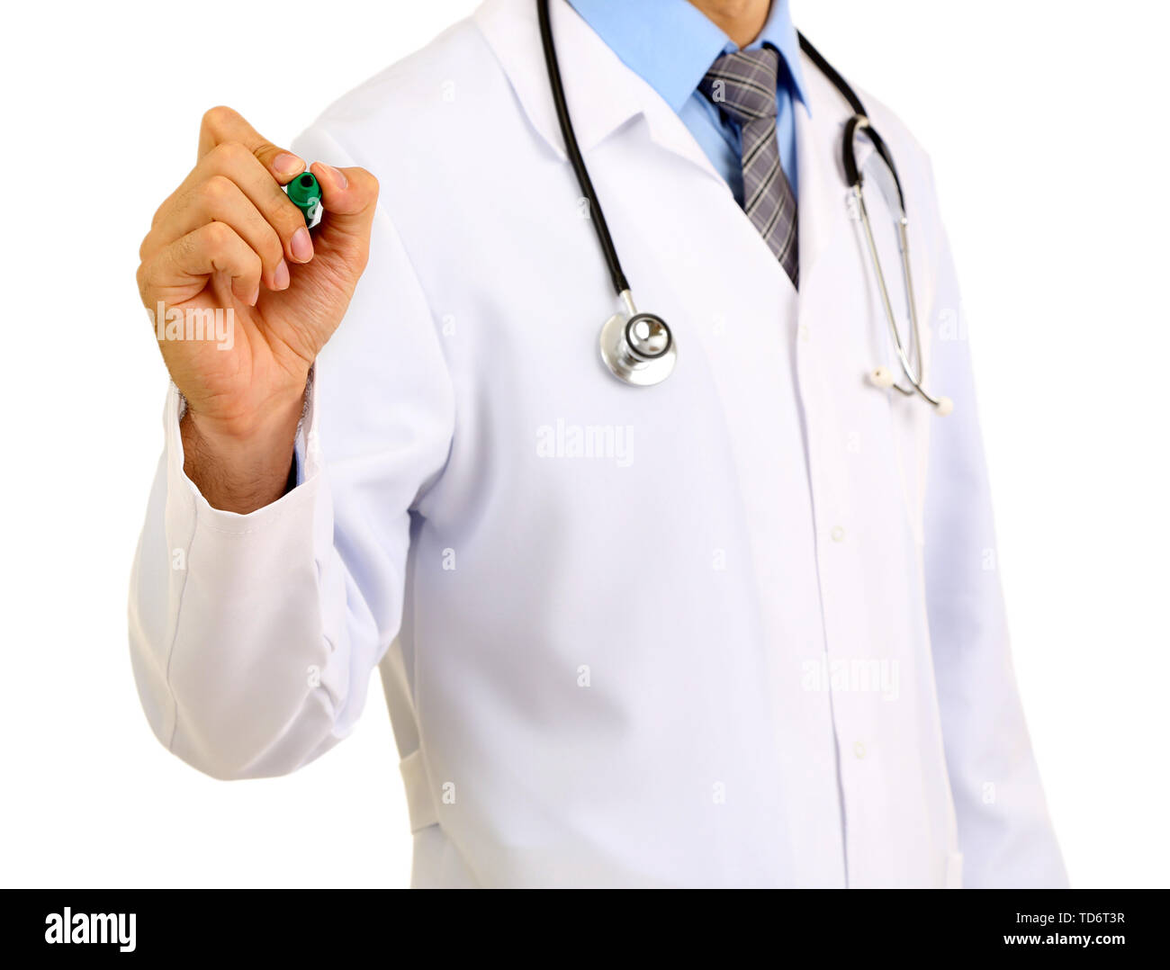 Medical doctor with pen isolated on white Stock Photo - Alamy