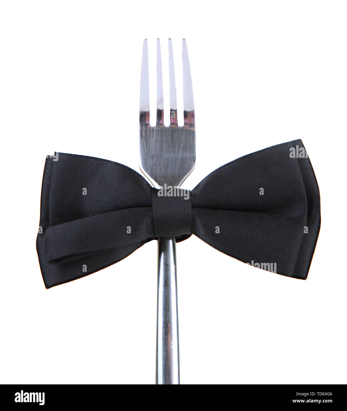 Black bow tie on fork, isolated on white Stock Photo - Alamy