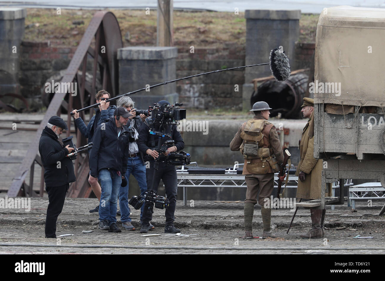 Actor George Mackay and Mark Strong on set of Sam Mendes (L)new film ...