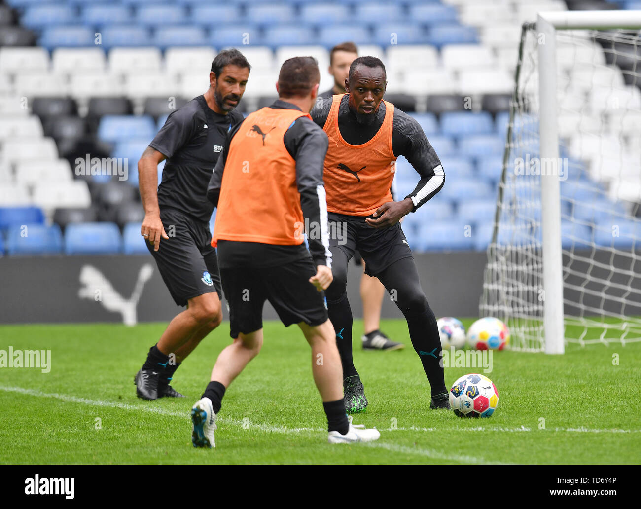 Soccer Aid World Eleven's Usain Bolt training during the media day at ...