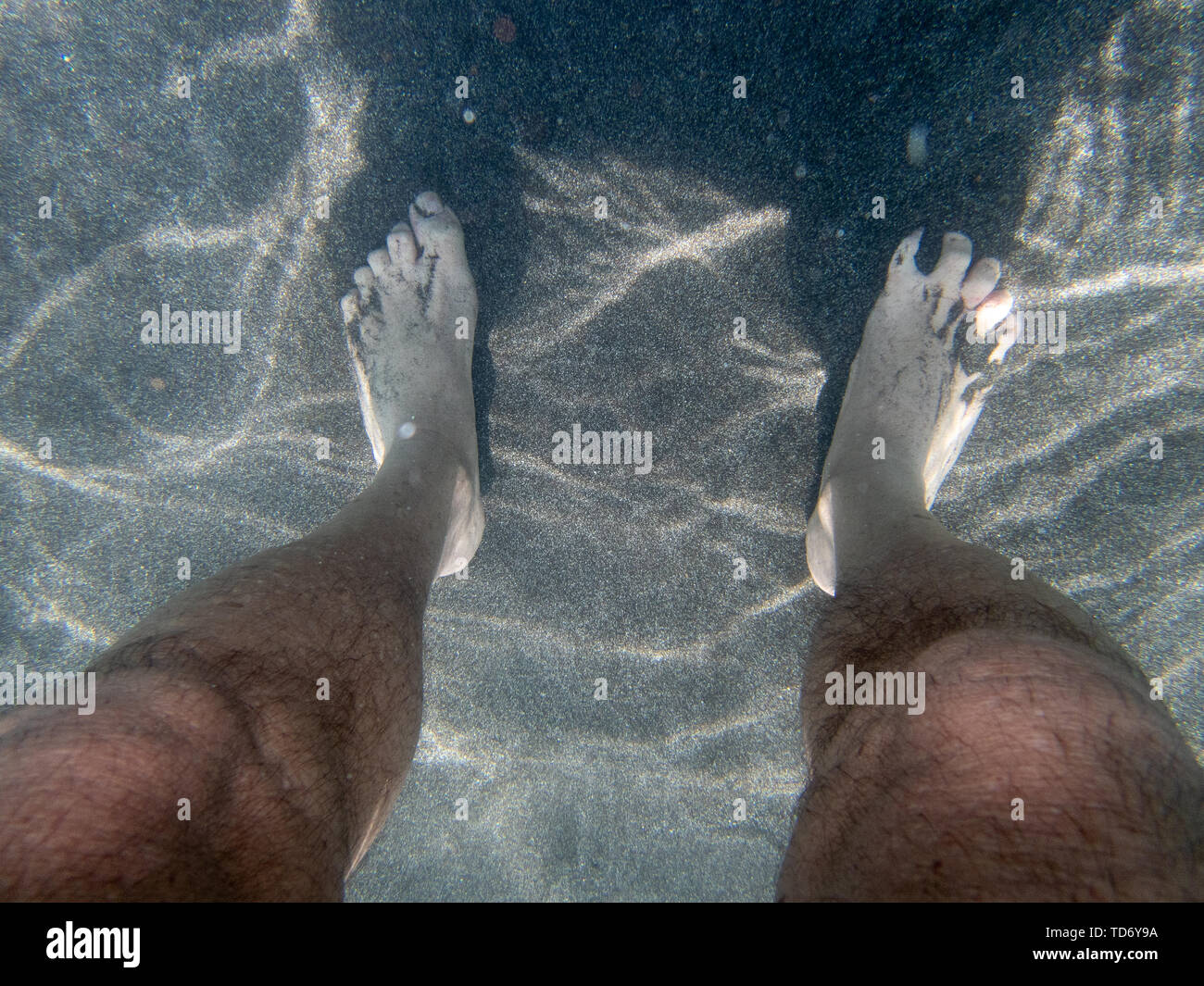 Photograph of a few feet underwater taken from inside the sea with an ...