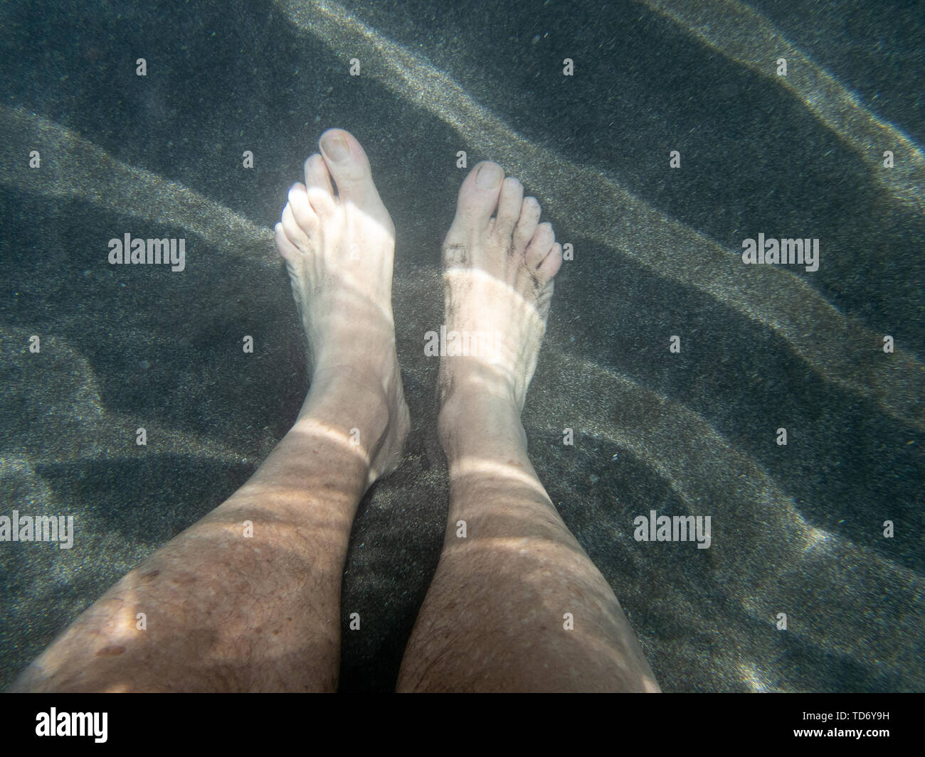 Photograph of a few feet underwater taken from inside the sea with an ...