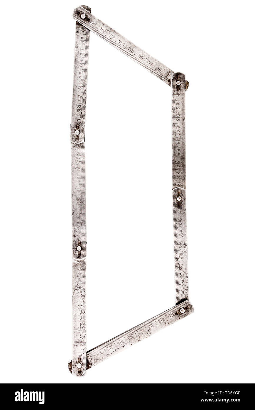 Old iron meter ruler. Old iron folding meter in the shape of letter D ...