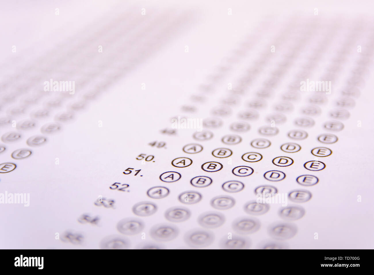 Answer Sheet, Test score sheet Stock Photo - Alamy