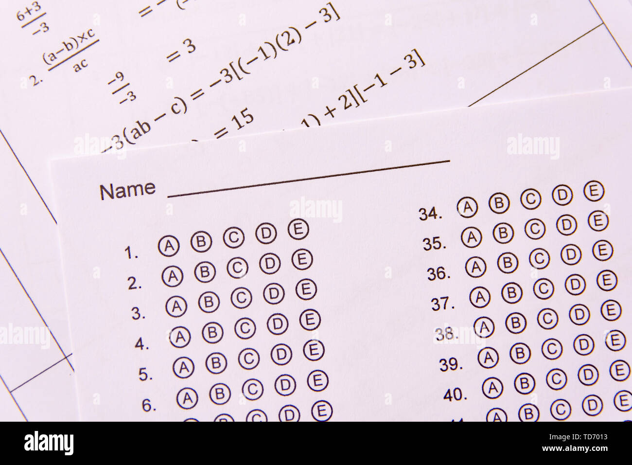 Answer Sheet, Test score sheet Stock Photo - Alamy