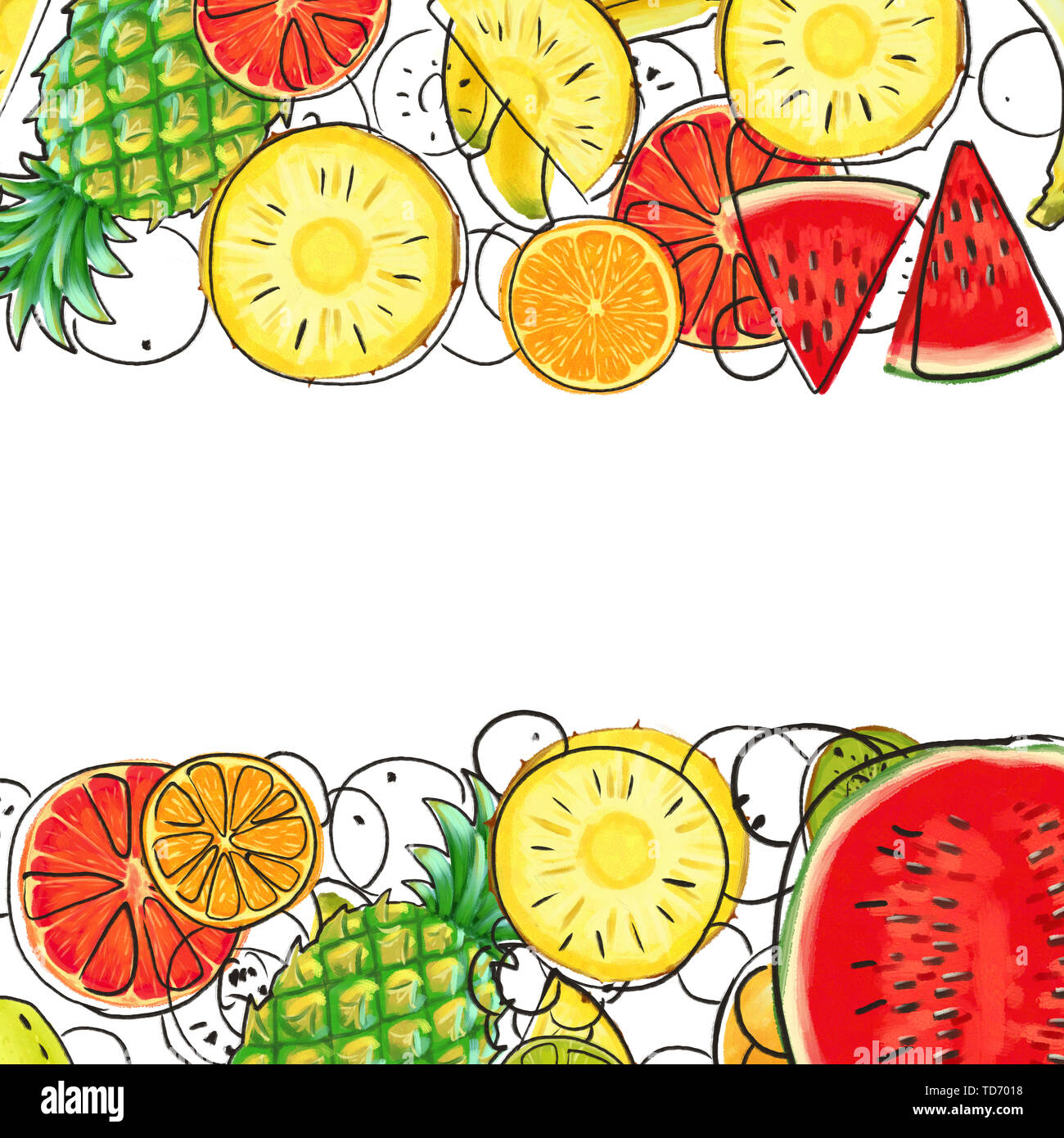 Hand drawn Exotic Fruit border isolated on white background Stock Photo ...