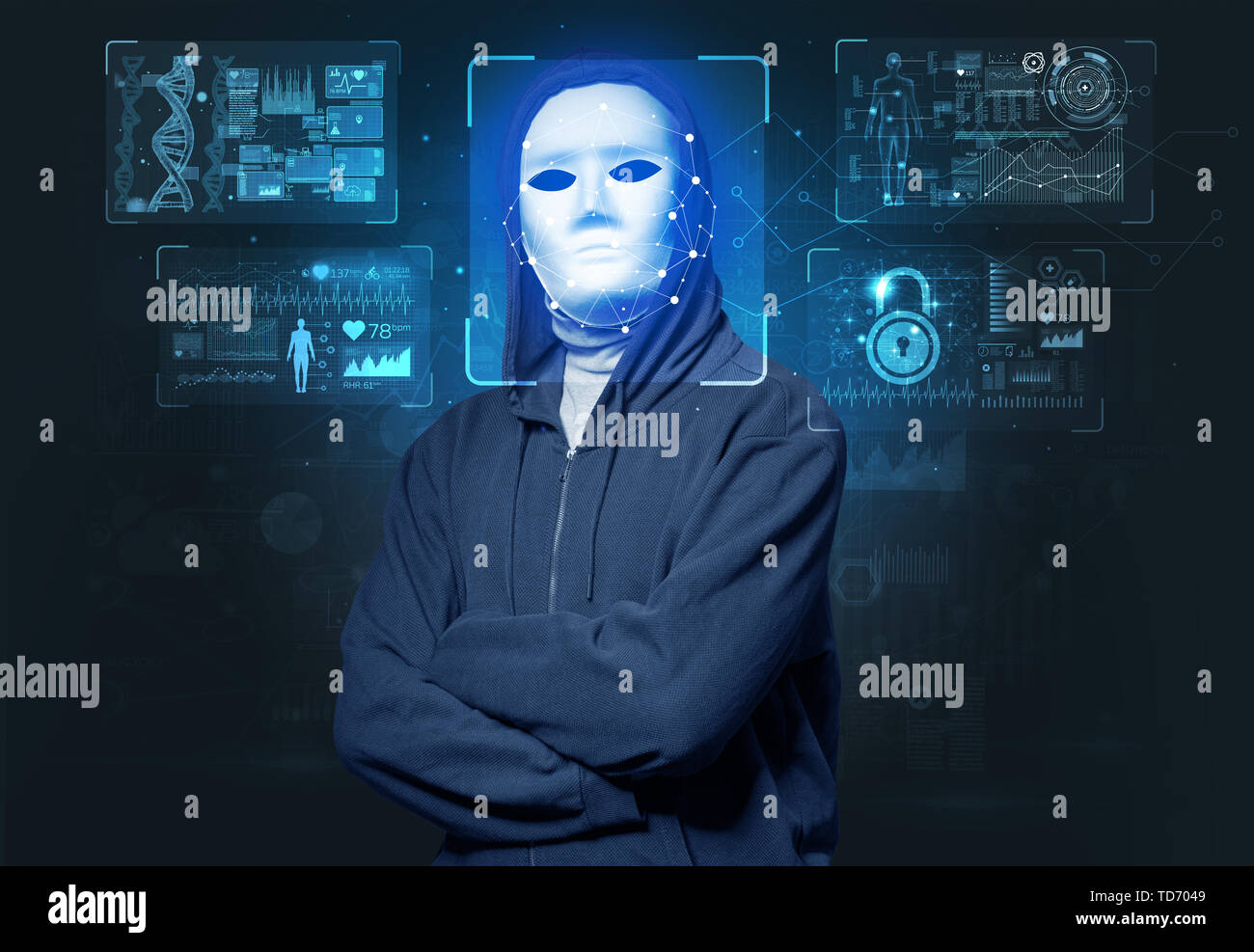 Biometric verification - young man face recognition Stock Photo - Alamy