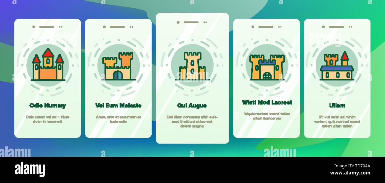 Castle, Medieval Buildings Vector Onboarding Mobile App Page Screen ...