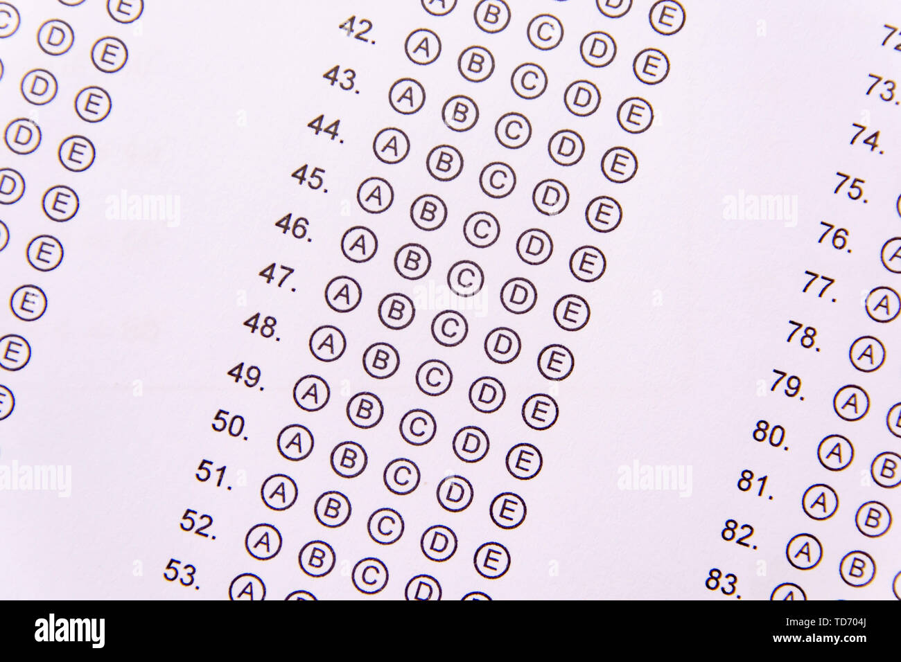 Answer Sheet, Test score sheet Stock Photo - Alamy