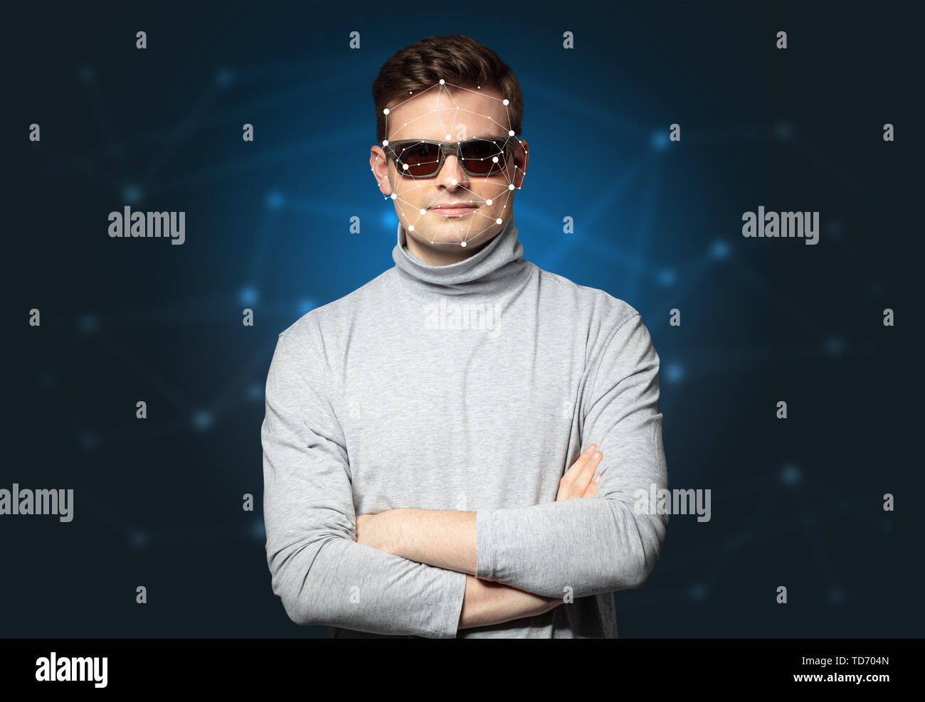 Face recognition with mesh. Cyber security concept Stock Photo - Alamy