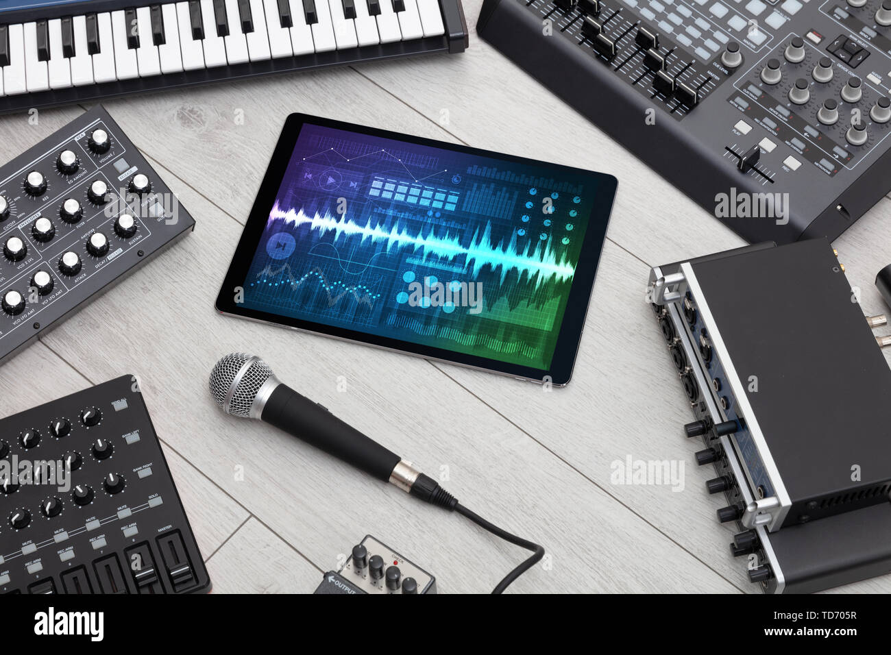 Music instruments and tablet with recording sound concept Stock Photo ...