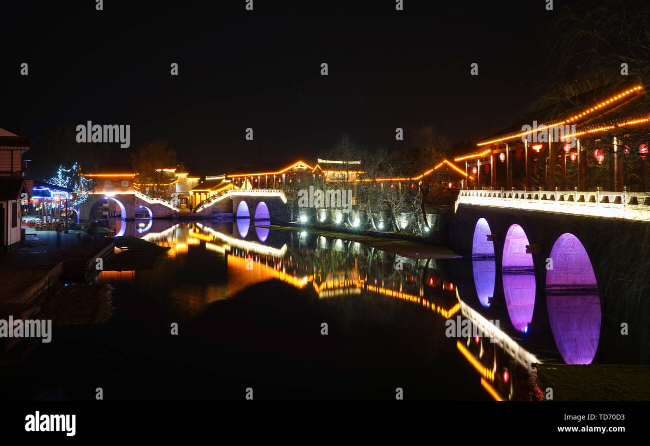 Night view of Anchang ancient town Stock Photo - Alamy