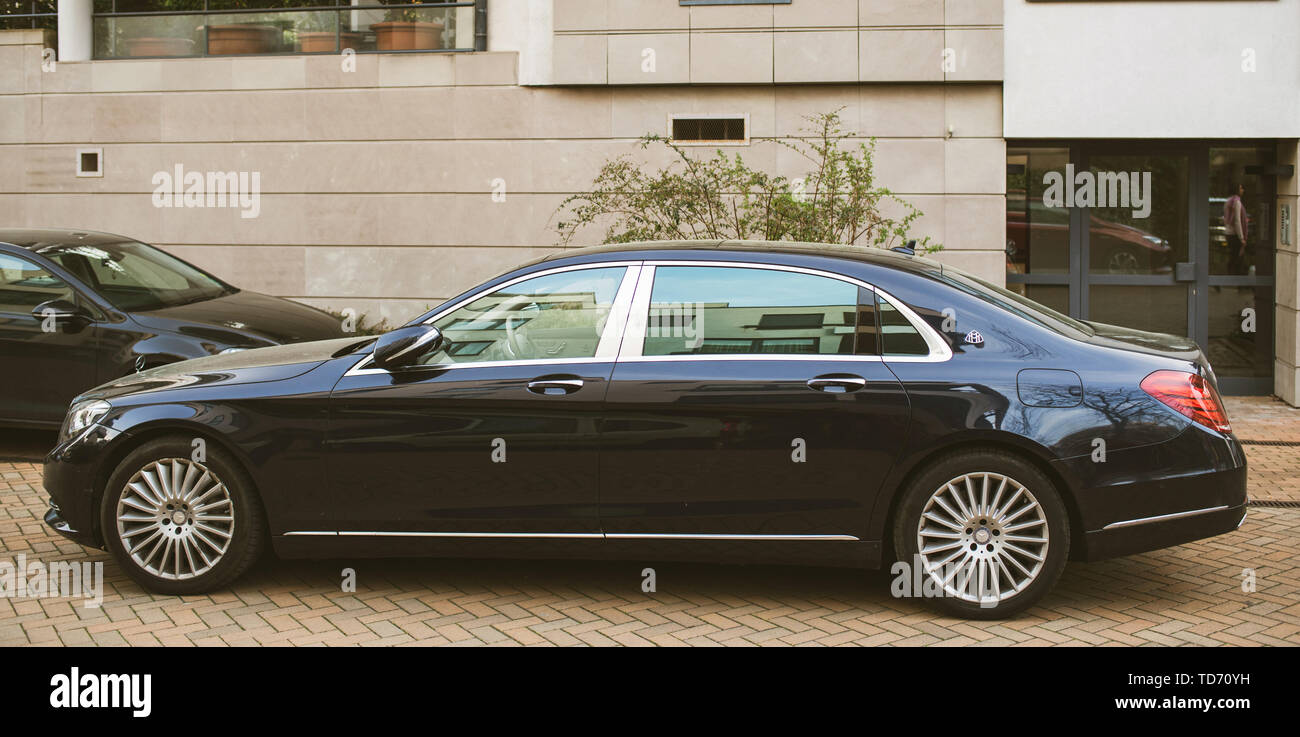 Paris, France - Apr 8, 2019: Luxury maybach MErcedes limousine car long ...
