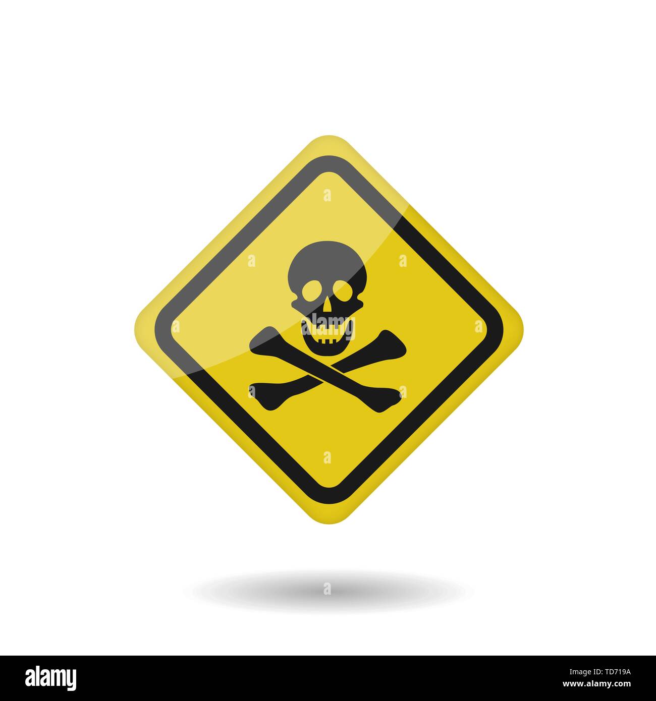 Danger vector sign. Yellow warning badge, Skull and bones Vector ...