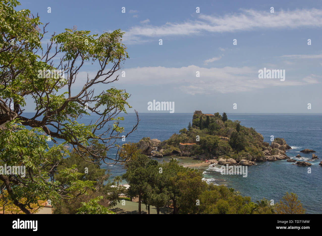 Taormina Sicily scenic view of nature at Isola Bella, famous beach and ...