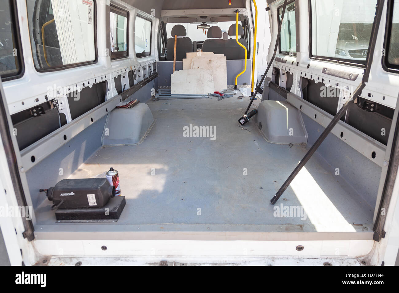Repair and additional equipment of the truck car in the back of a van ...