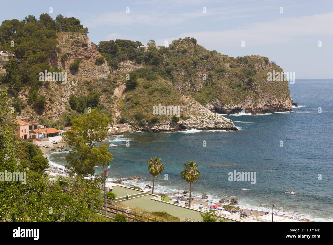 Taormina Sicily beautiful panorama of coastline with mountains and ...