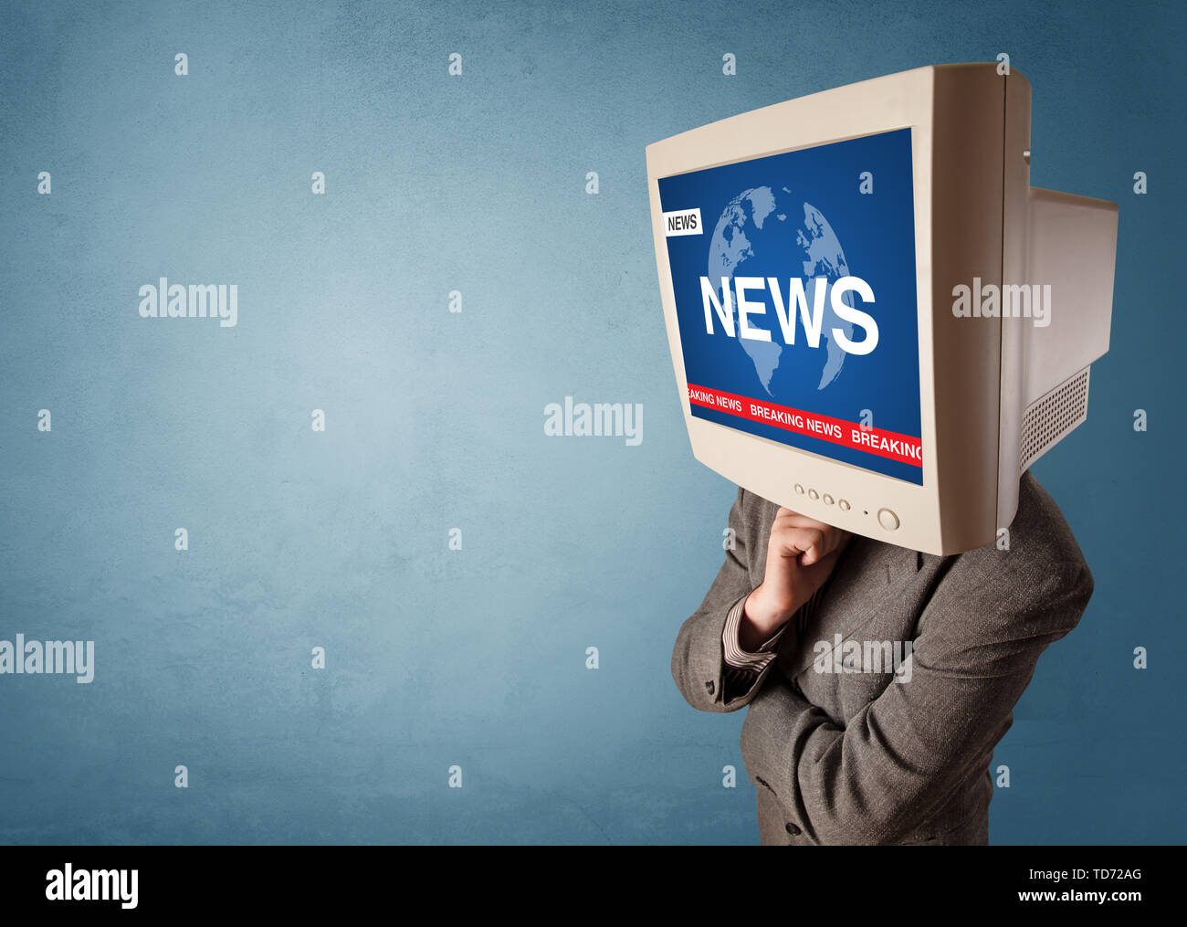 Young person with monitor head, breaking news concept Stock Photo - Alamy